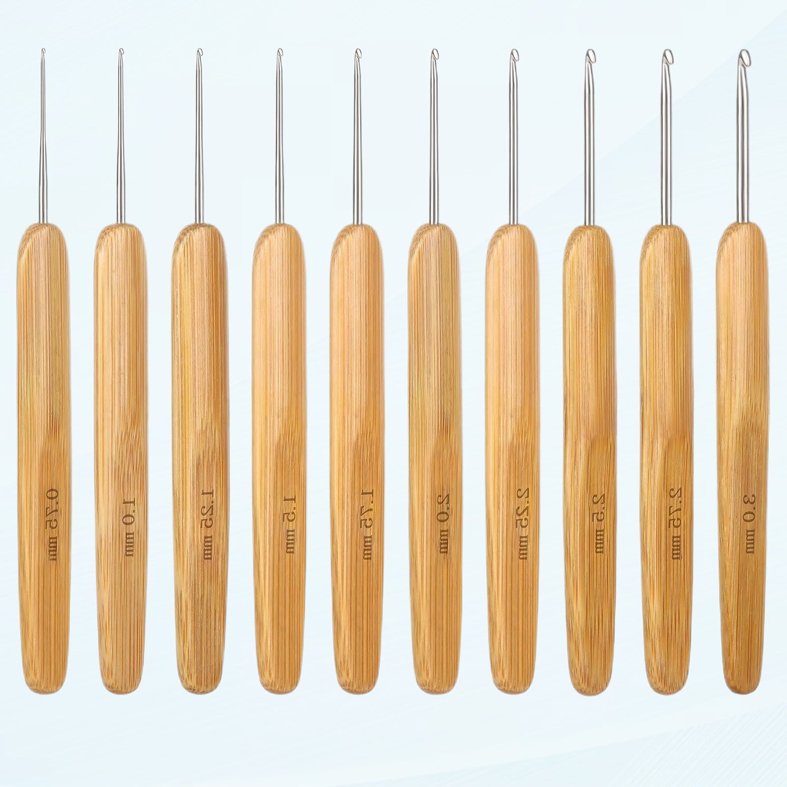 10-Piece Crochet Ergonomic Crochet Hook Bamboo Wooden Handle Small ...