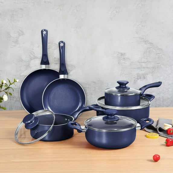 10-Piece Drill Blue Nonstick Ceramic Cookware Set - Aluminum Pots/Pans ...