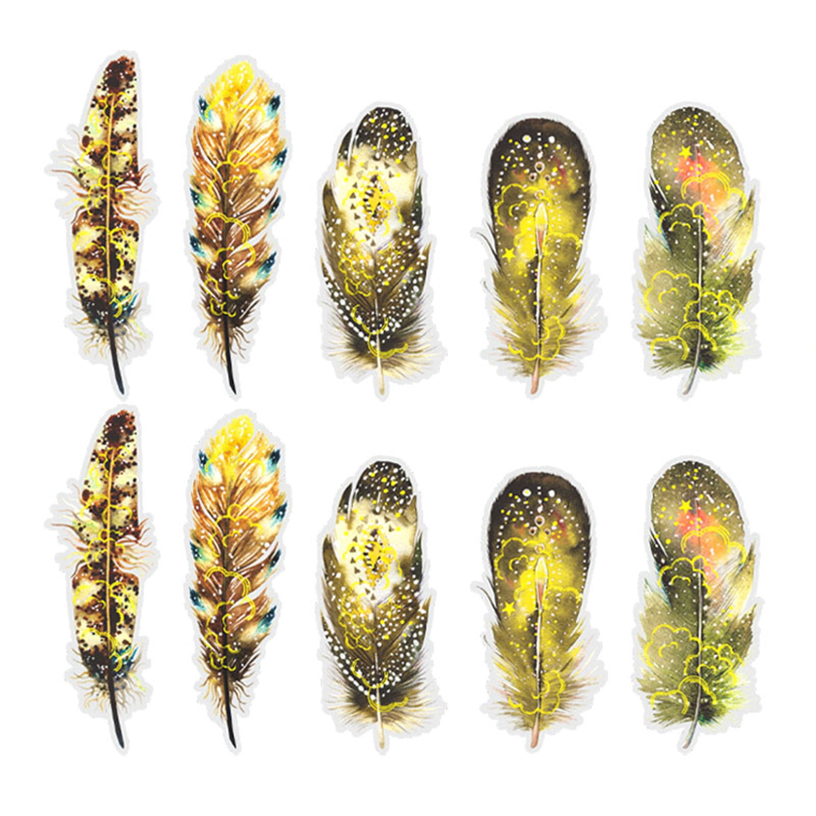 10-Piece Feather Sticker Set - PET Sparkling Effect Exquisite Scrapbook ...