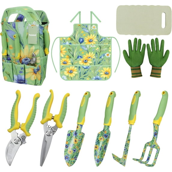 10-Piece Garden Tool Set – Green Floral Gardening Hand Tools with Non ...