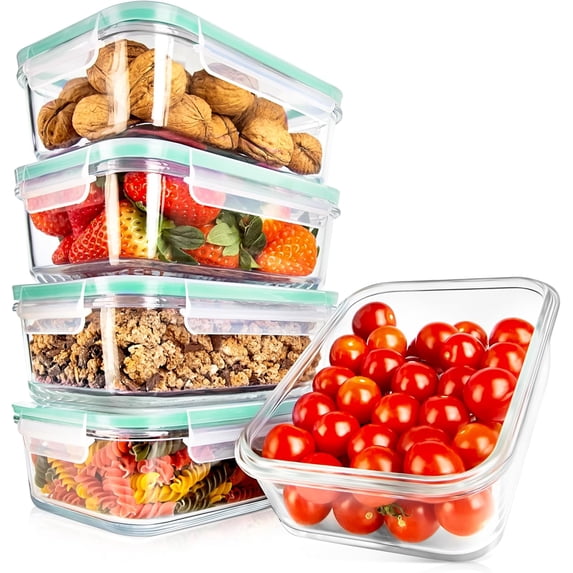 10 Piece Glass Food Storage Containers with Lids – 30 oz Airtight Meal ...