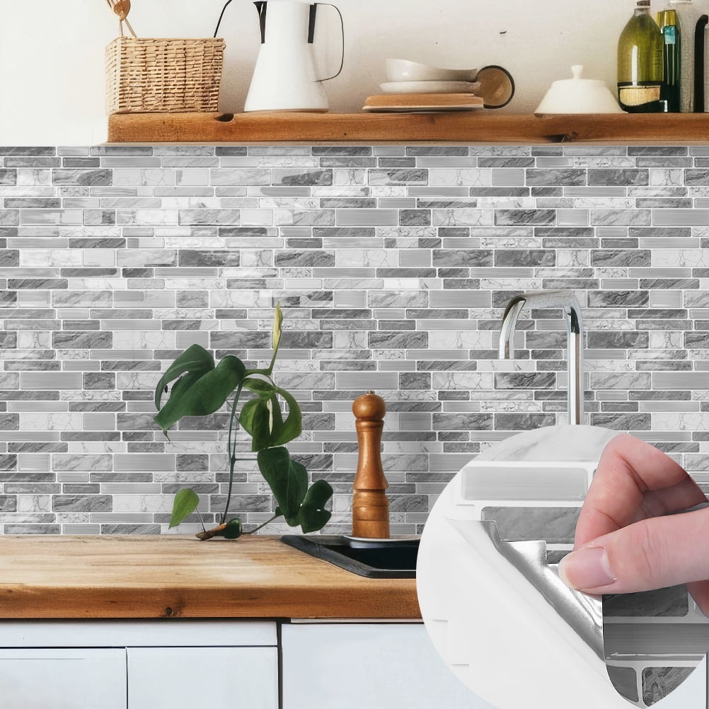10 Piece Gray Marbling Tiles Stickers 4.72 x 9.69inch DIY Decor 3D Wall ...