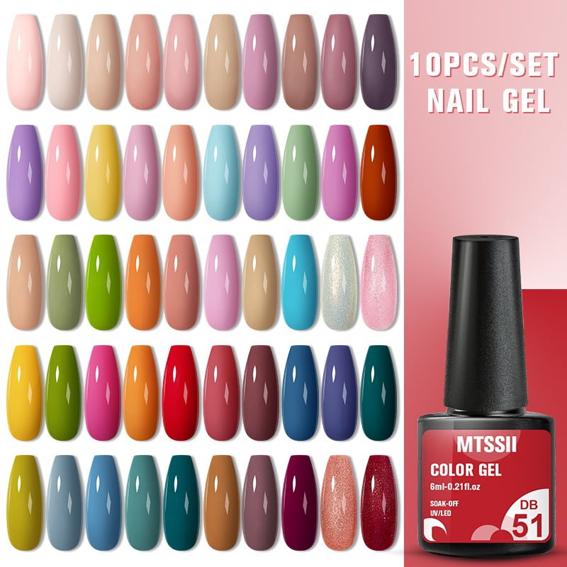 10 Piece Hot Pink Glitter Gel Nail Polish Set Easy Soak Off Long