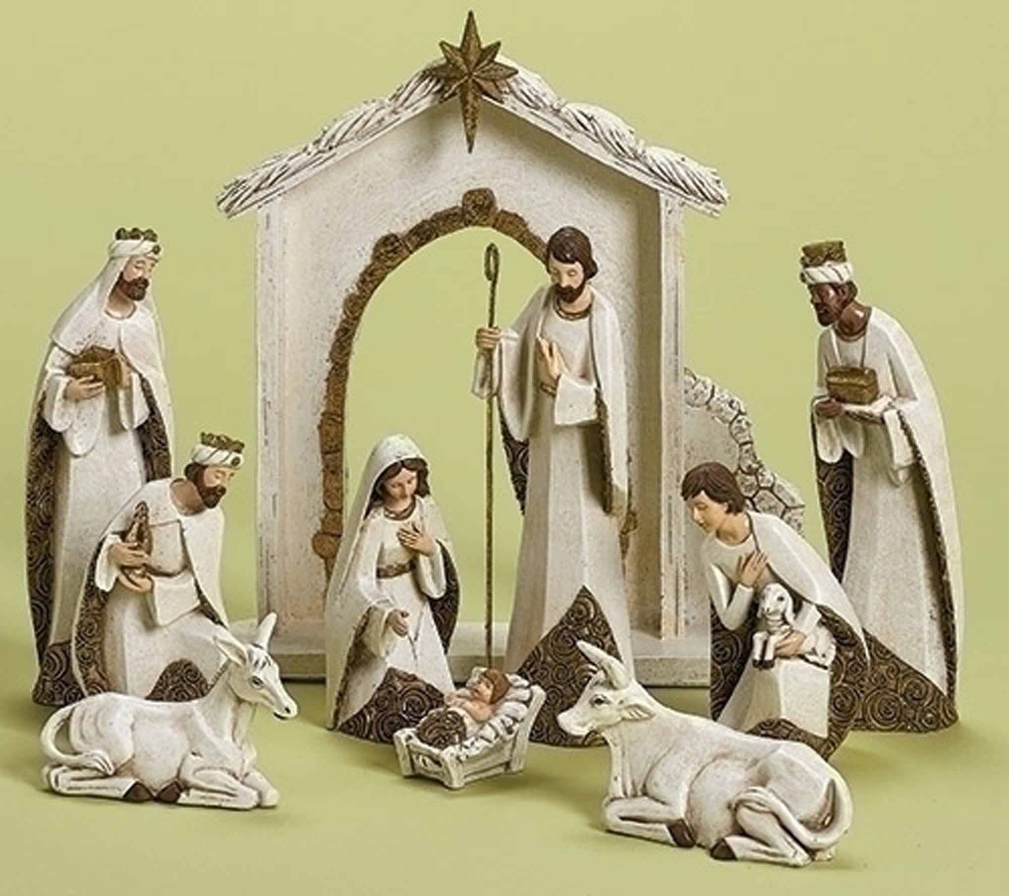 10-Piece Ivory And Gold Religious Christmas Nativity Figurine Set, 11.5 ...
