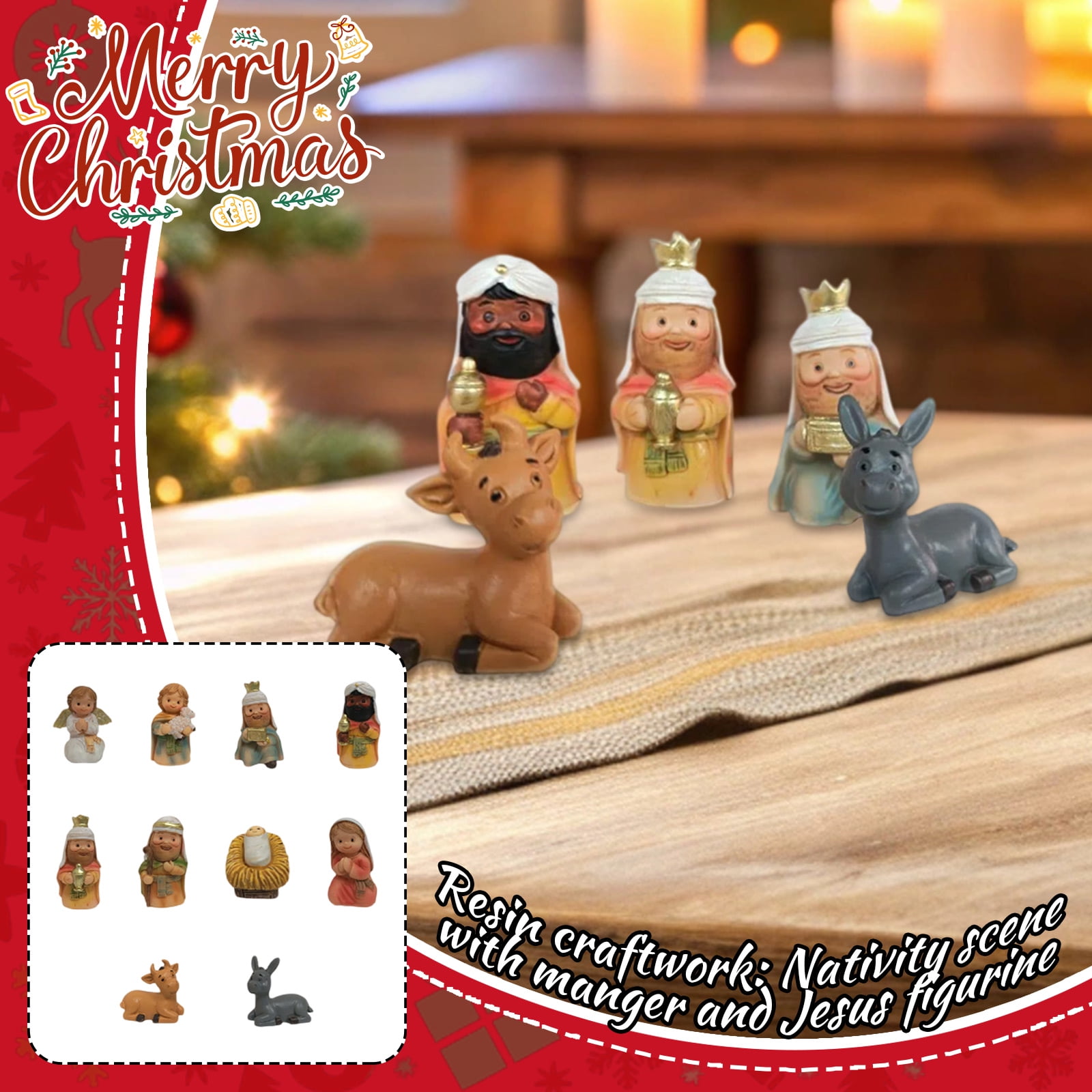 10 Piece Jesus' Birth Horse Trough Ornaments Set Religious Christmas ...
