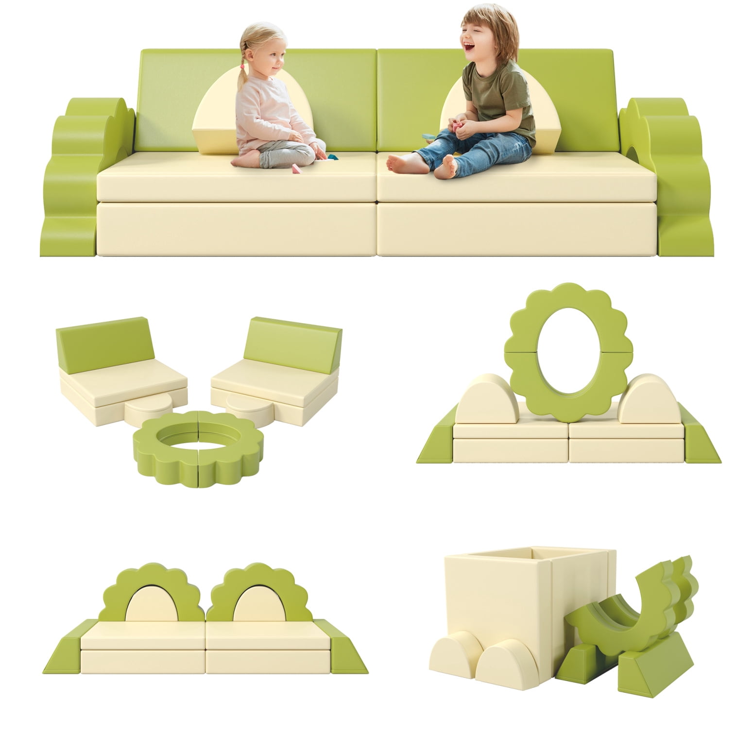 10-Piece Kids Couch, Play Couch Set, Toddlers Climbing and Crawl Foam ...