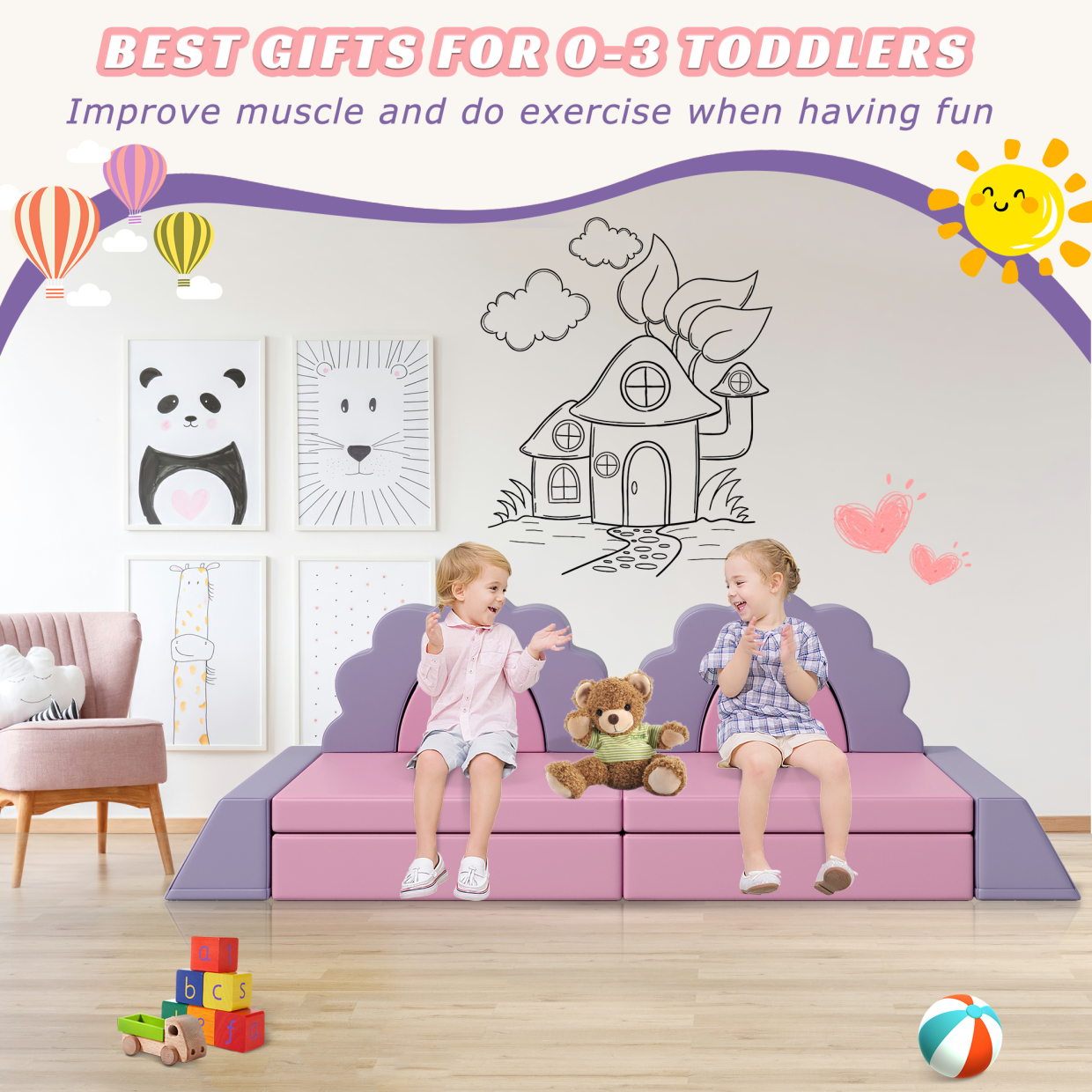 10-Piece Kids Modular Play Set - Soft Foam Climbing Blocks with Non ...