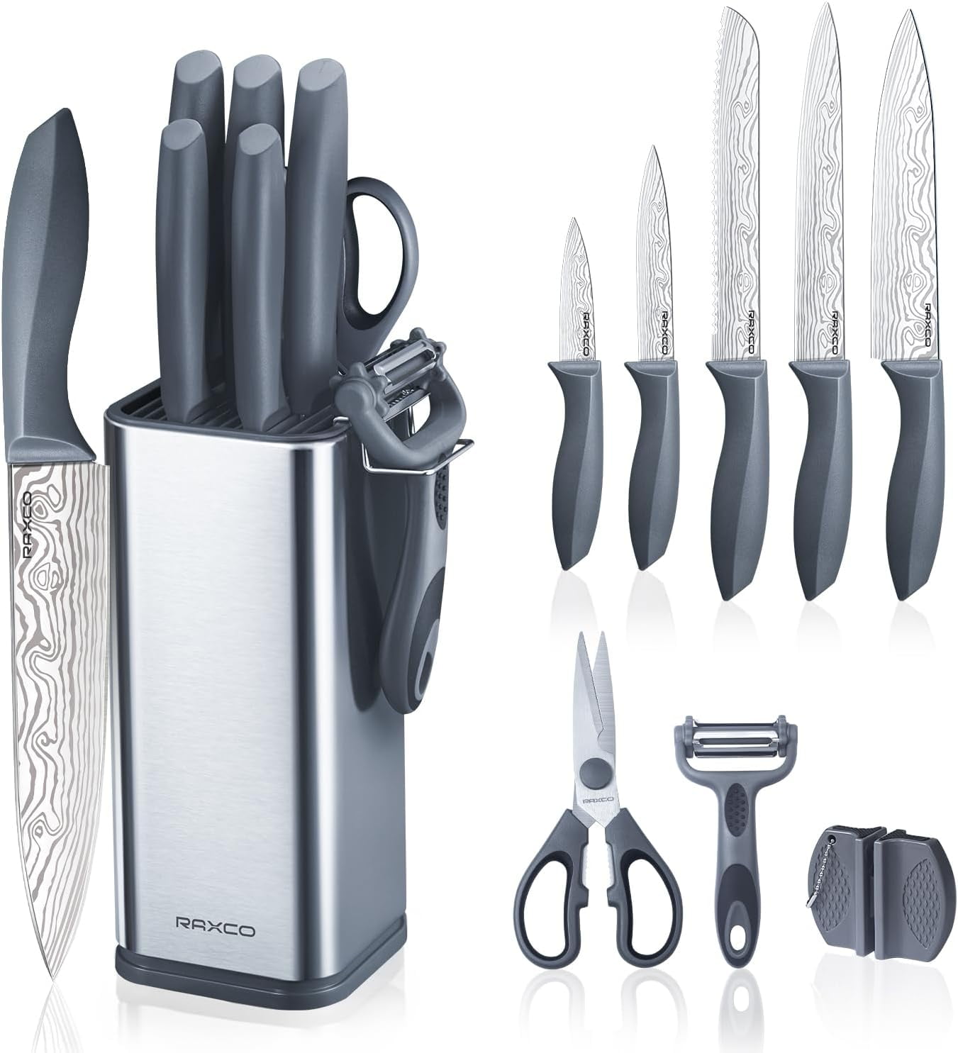 10-Piece Kitchen Knife Set | Stainless Steel Holder | Compact Design ...