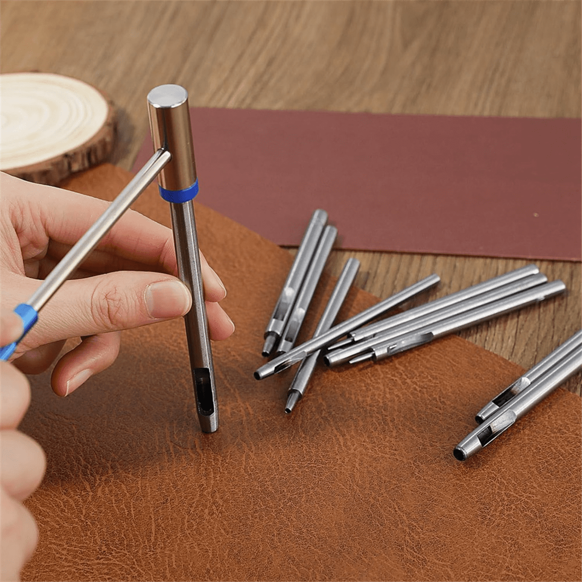 10 Piece Leather Hole Punch Tool Set, 0.5mm-5mm Watch Strap Punch Round ...