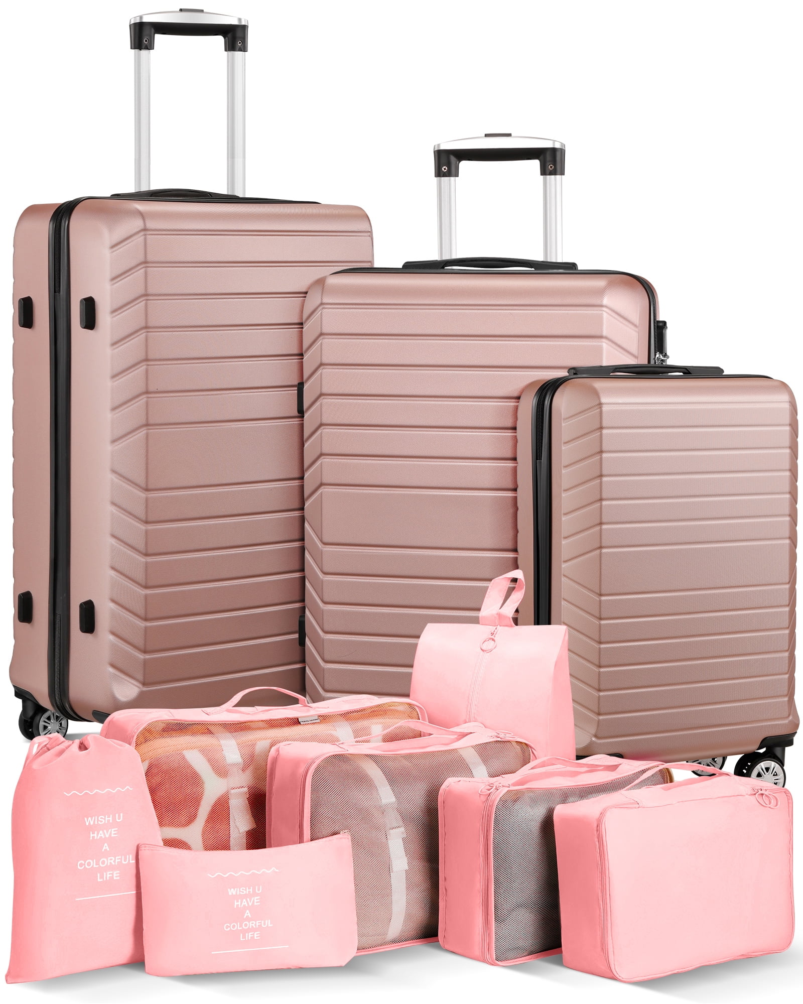 Large 3 Piece Luggage Sets with 7PCS Organizer Bags for Travel, Rose ...