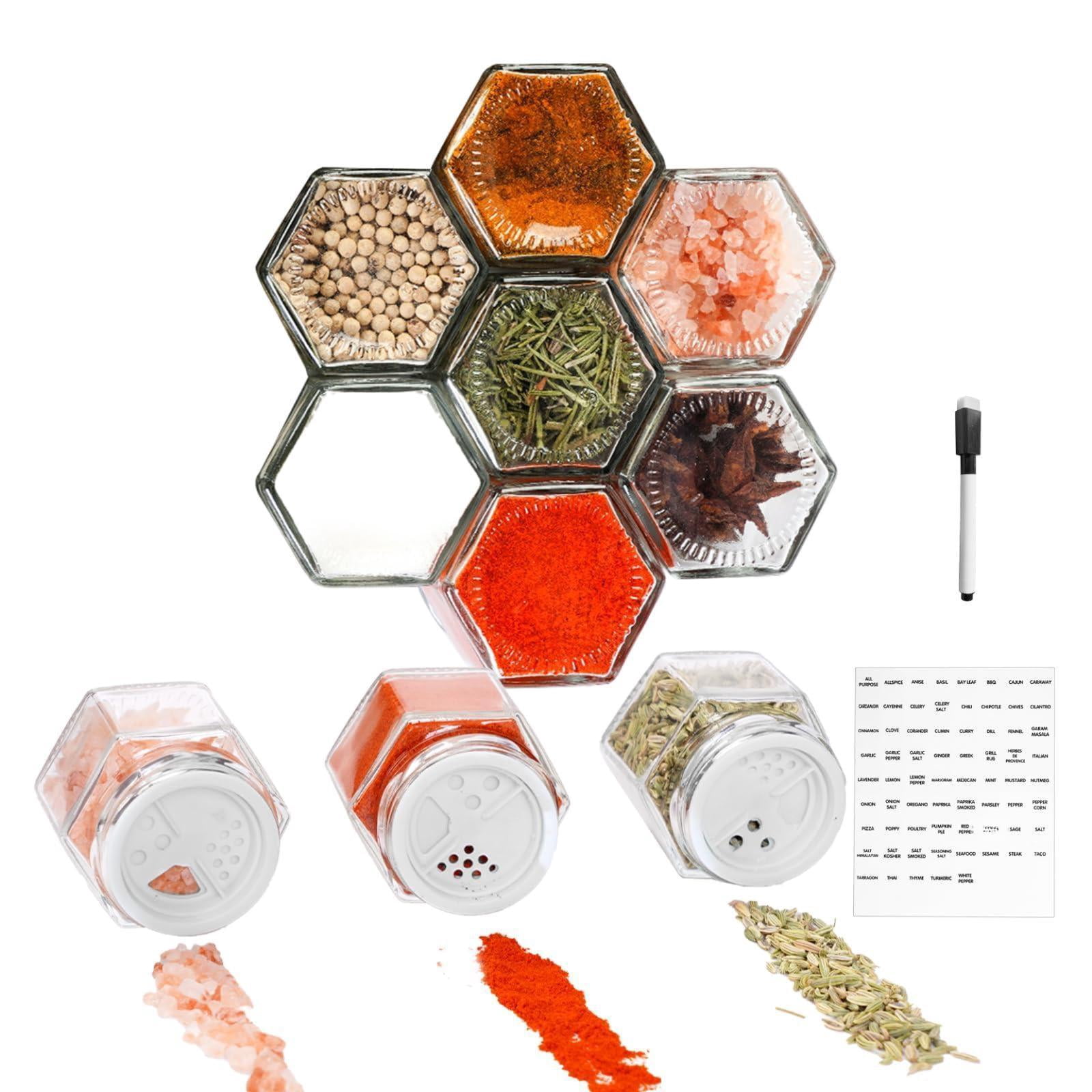 10-Piece Magnetic Spice Jars Set With Labels And Shaker Lids For ...