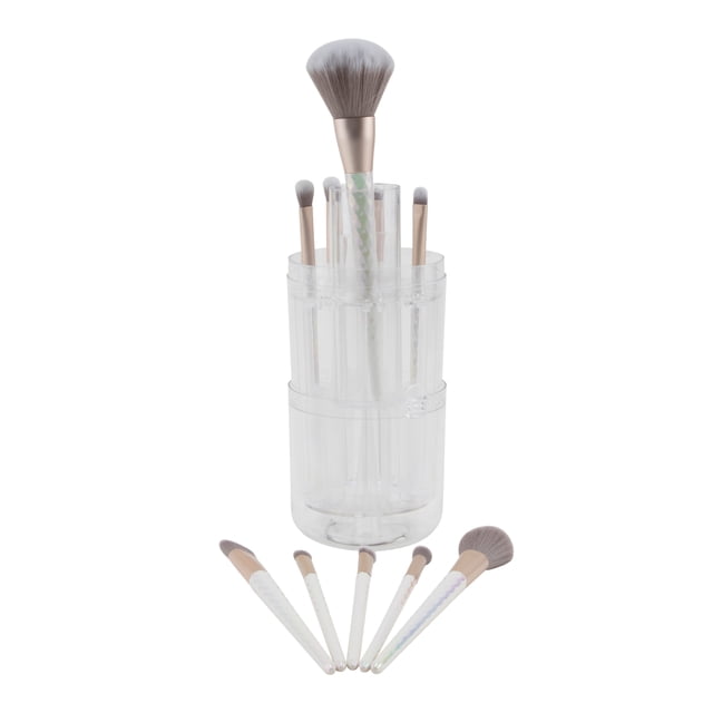 10 Piece Makeup Brush Set for Eyes and Face with Pop-up Brush Container ...
