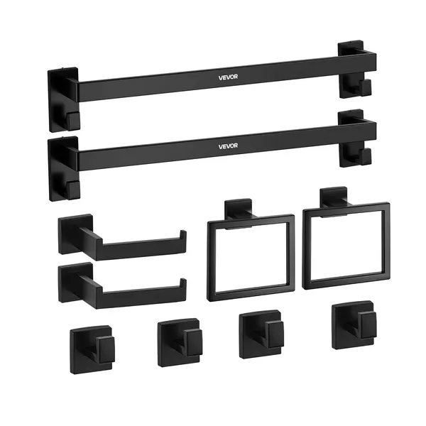 10-Piece Matte Black Bathroom Accessories Set with 2 Stainless Steel 24 ...