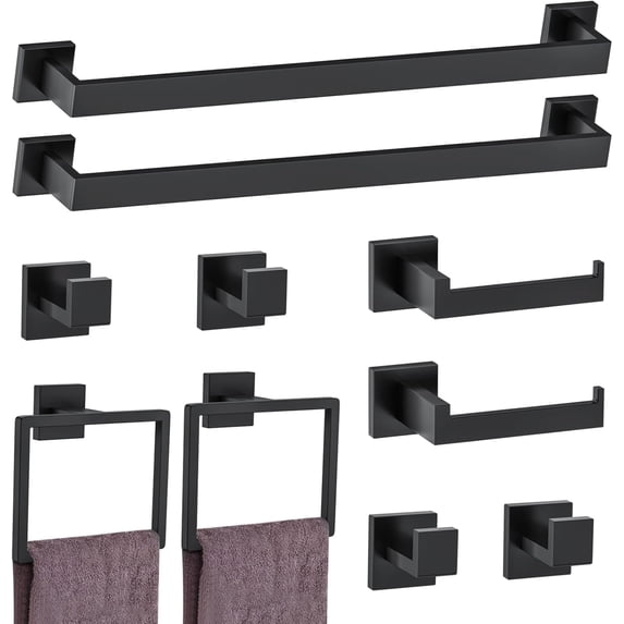 10-Piece Matte Black Bathroom Hardware Accessories Set Black Towel Bar ...
