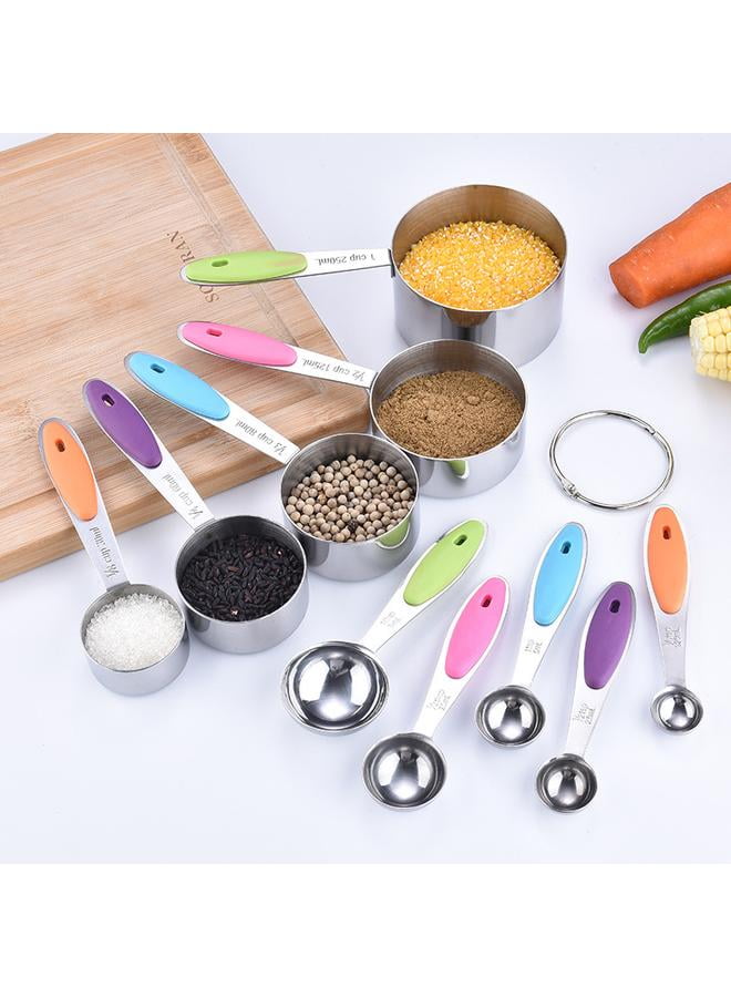 10-Piece Measuring Cup Set Silver/Pink/Blue，Nesting Metal Measuring ...