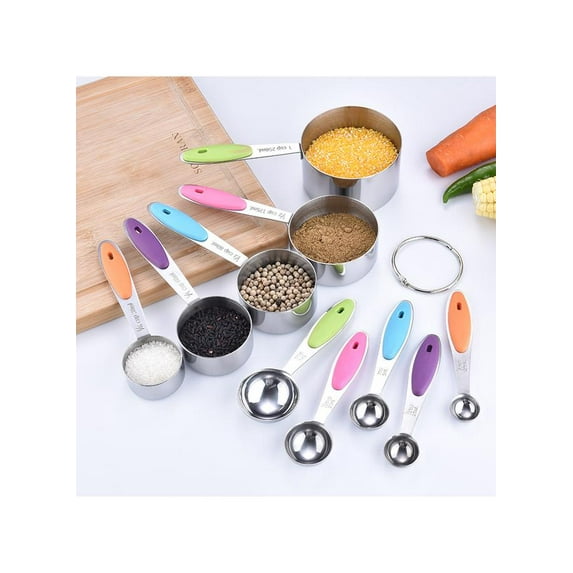 10-Piece Measuring Cup Set Silver/Pink/Blue，Nesting Metal Measuring ...