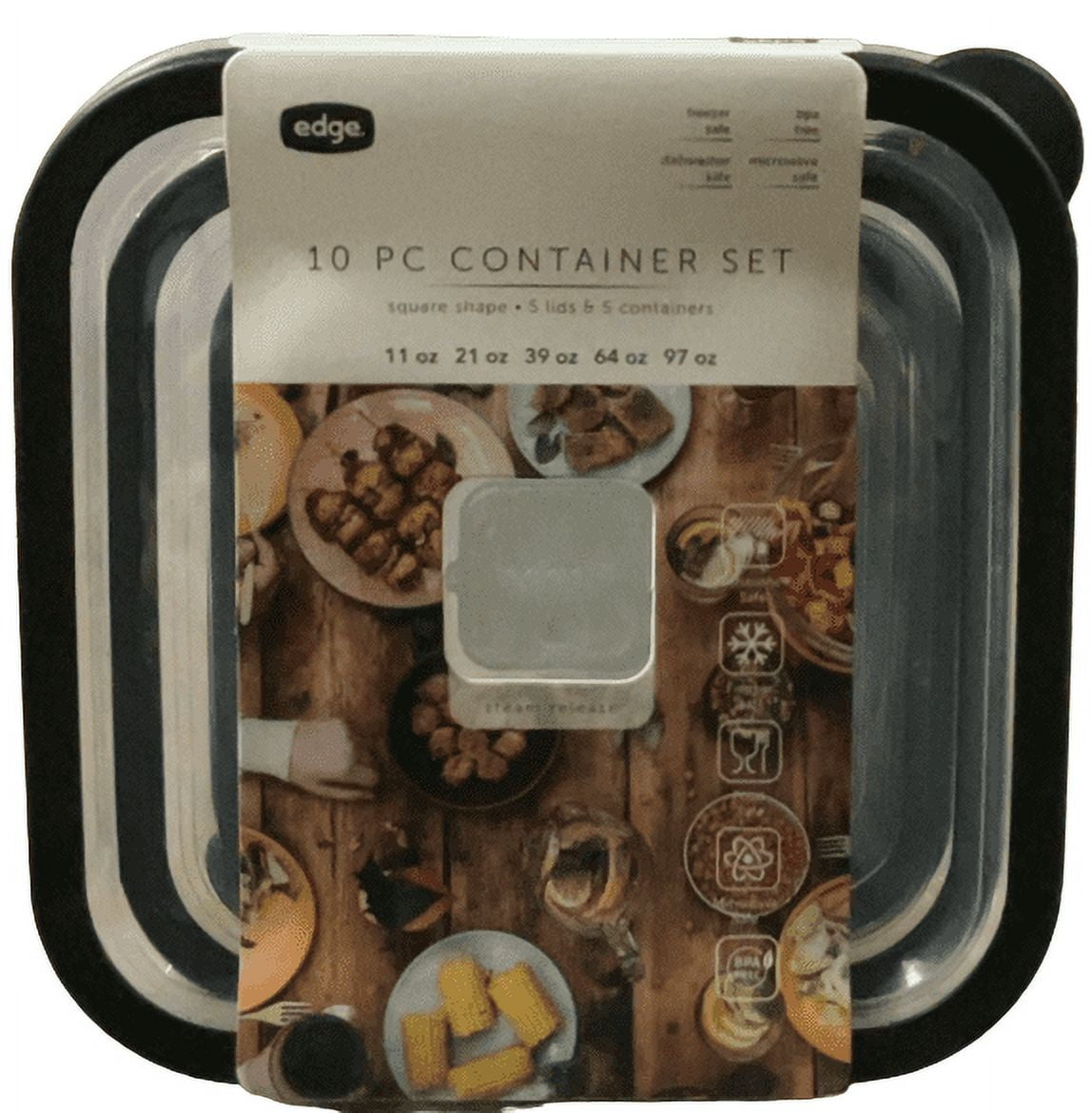 10 Piece Nesting Square Food Storage Set (Black) - Walmart.com