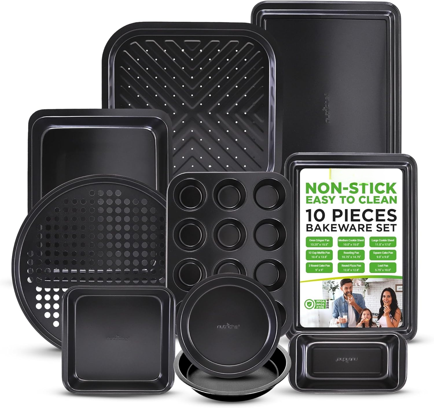 10-Piece Non-Stick Baking Pans Set - Deluxe Carbon Steel Bakeware Set w ...