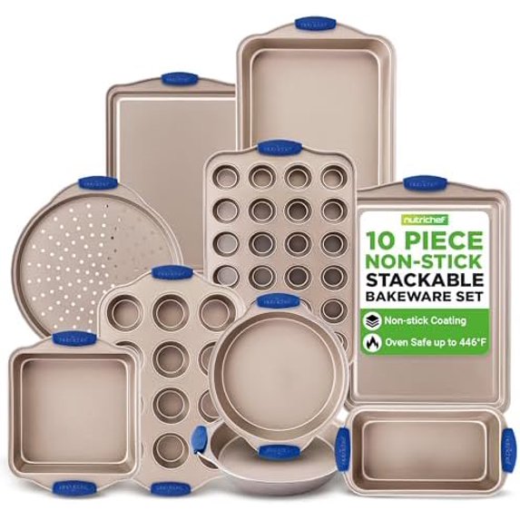 10-Piece Nonstick Bakeware Set - Premium Carbon Steel Baking Pan Set w ...