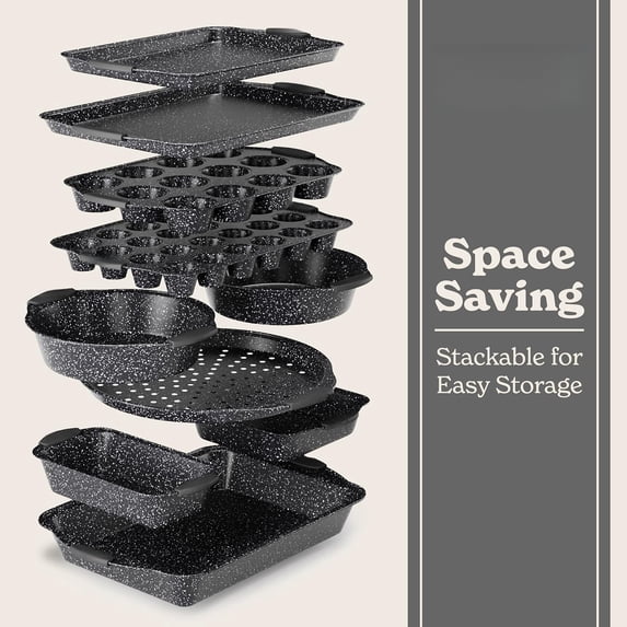 10-Piece Nonstick Bakeware Set, Stackable Baking Pans with Easy Release ...