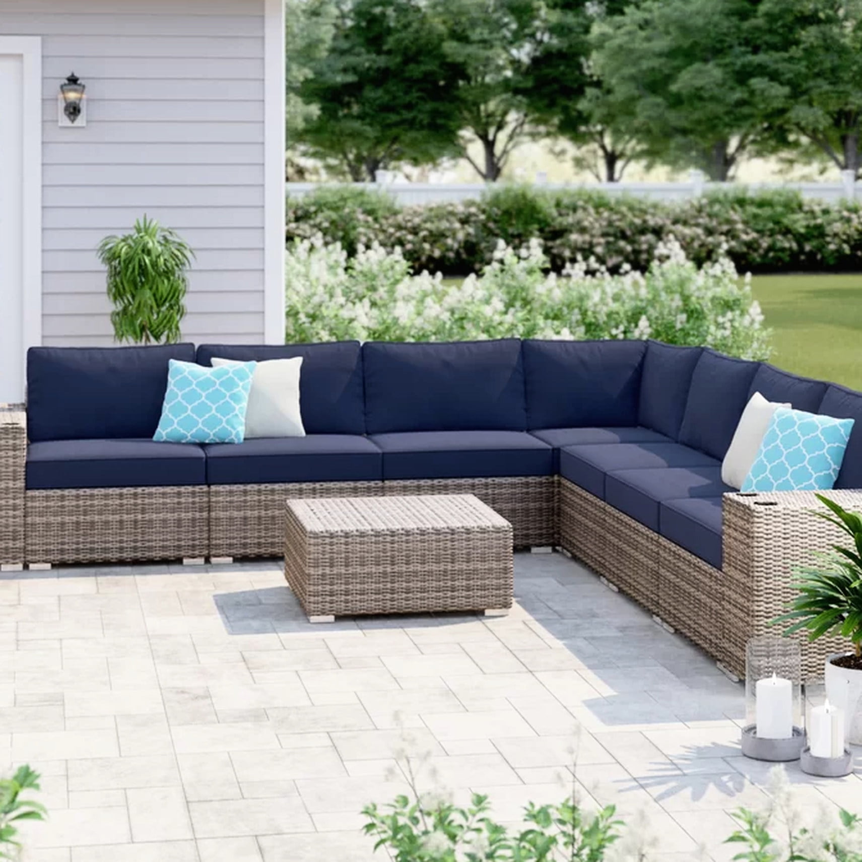10-Piece Outdoor Conversation Set with Glass Top Coffee Table and Cup ...