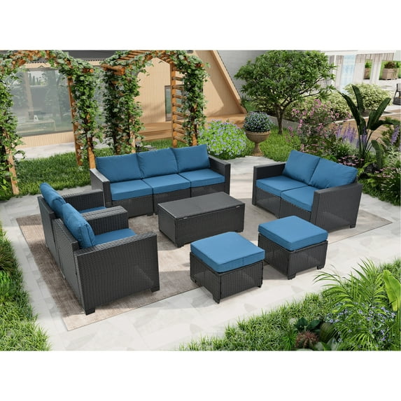 10-Piece Outdoor Patio Furniture Set | Sturdy PE Rattan & Rust ...