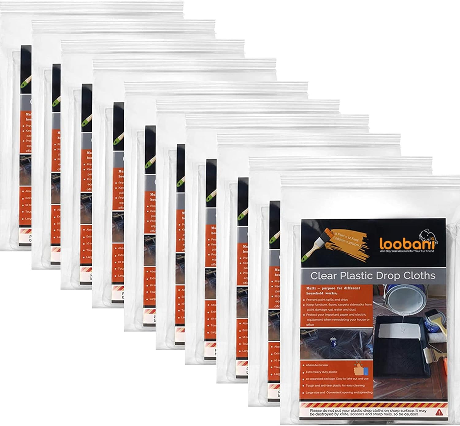 10 Piece Painter Plastic Drop Cloths Sheet,Waterproof Anti-dust Cover ...