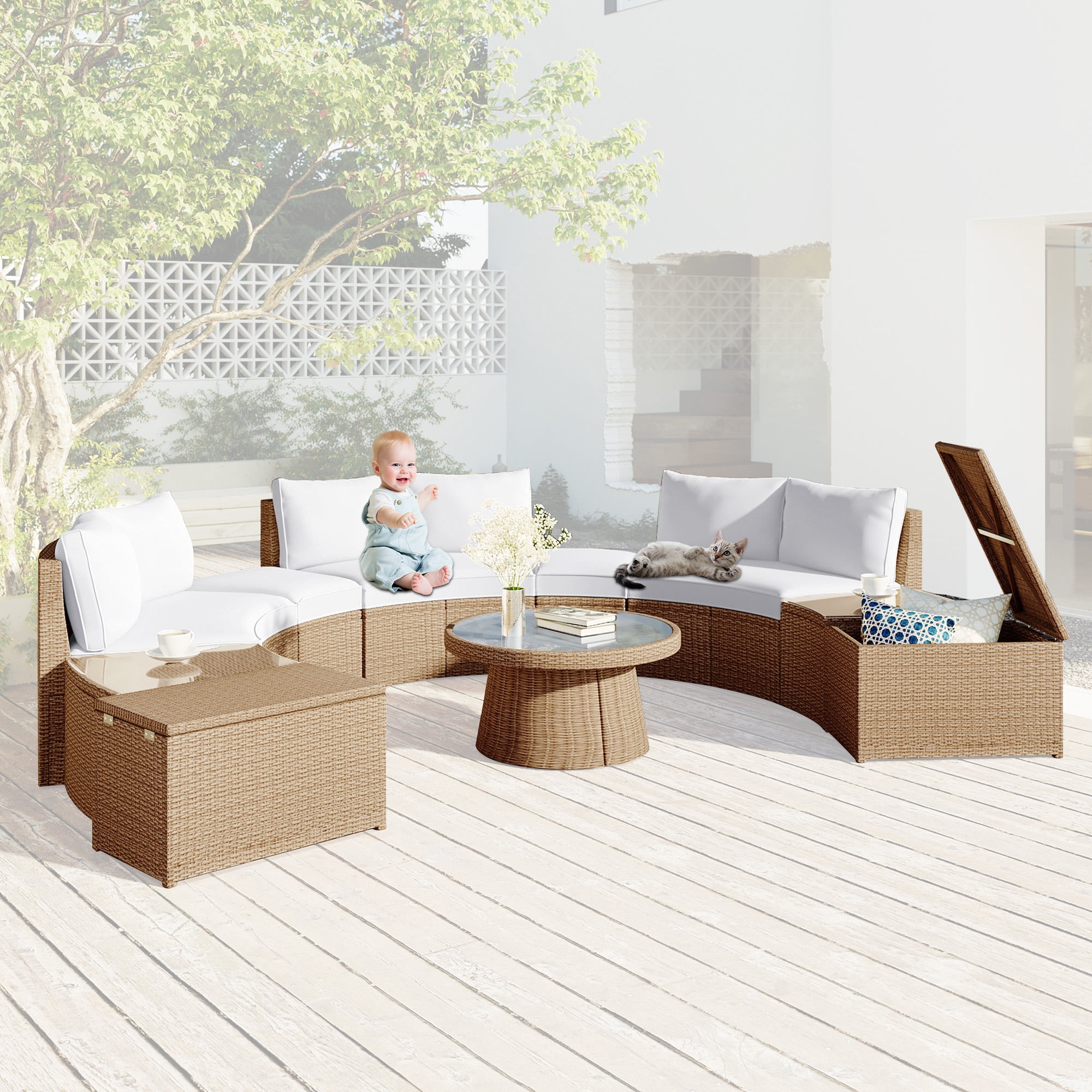 10-Piece Patio Sectional Furniture Set – Outdoor Wicker Sectional Sofa ...