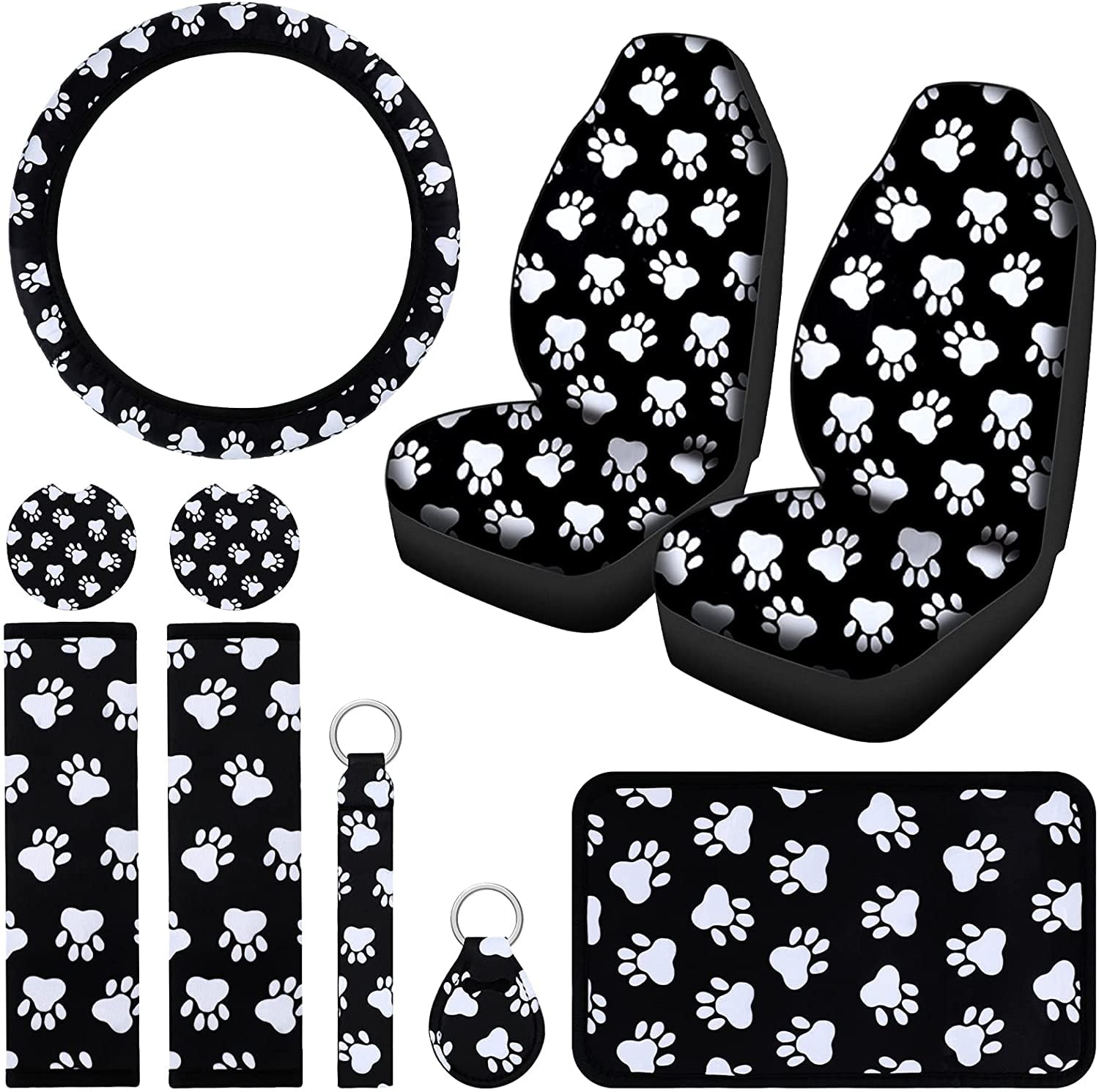 10-Piece Paw Print Car Accessory Set - & Dog Seat Covers, Steering ...