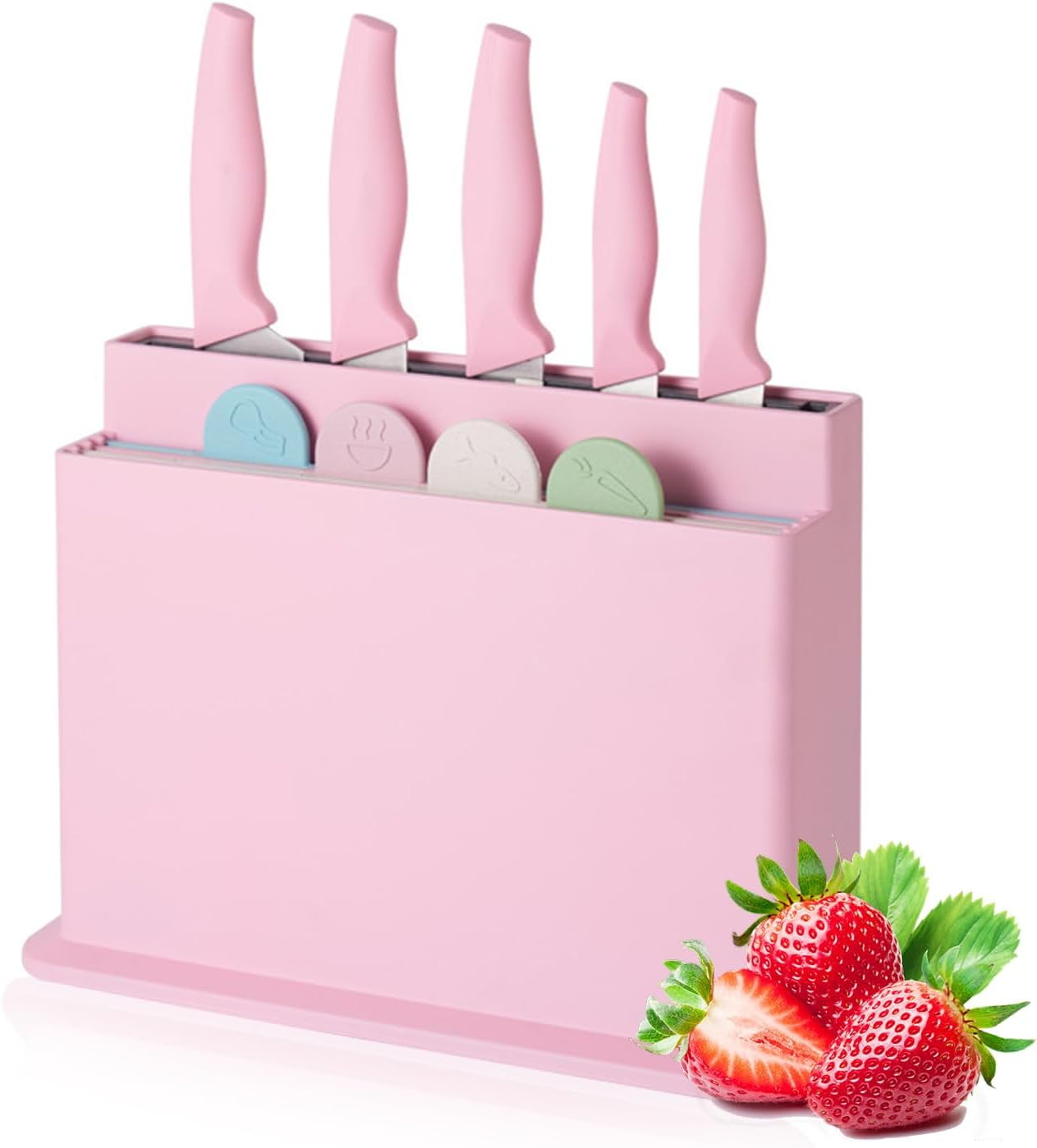 10-Piece Pink Knife Block Set with 4 Color-Coded Cutting Boards ...