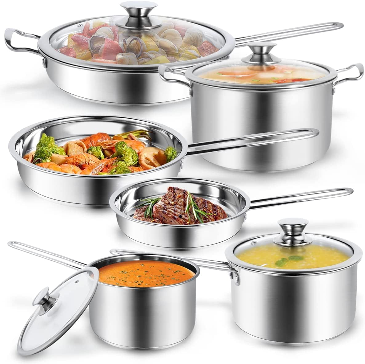 10-Piece Pots and Pans Set, Stainless Steel Cookware Set- Includes ...