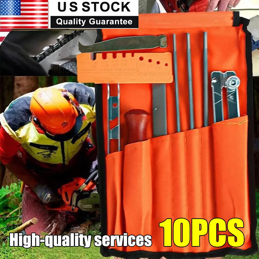 10-Piece Professional Chainsaw Sharpening File Kit with Handle, Metal ...
