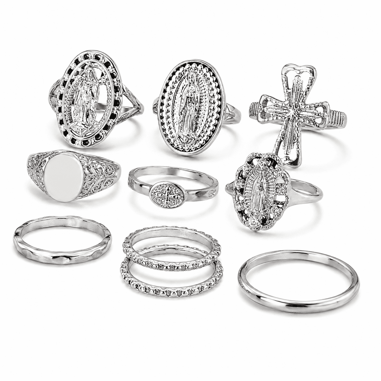 10 Piece Ring Set, Zinc Alloy Finger Rings , Punk Style Fashion Hand ...