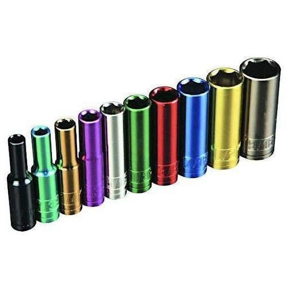 - 10 Piece SAE ~ 1/4 Inch Drive - Deep Well - Color-Coded - Socket Set ...
