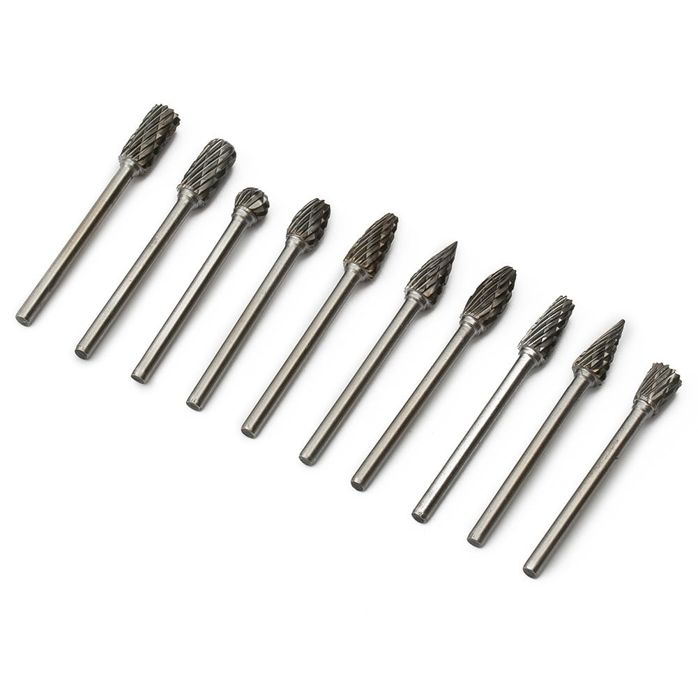 10 Piece Set 1/4 Inch Double Cut Steel Carbide Rotary Burr Bits For Die ...