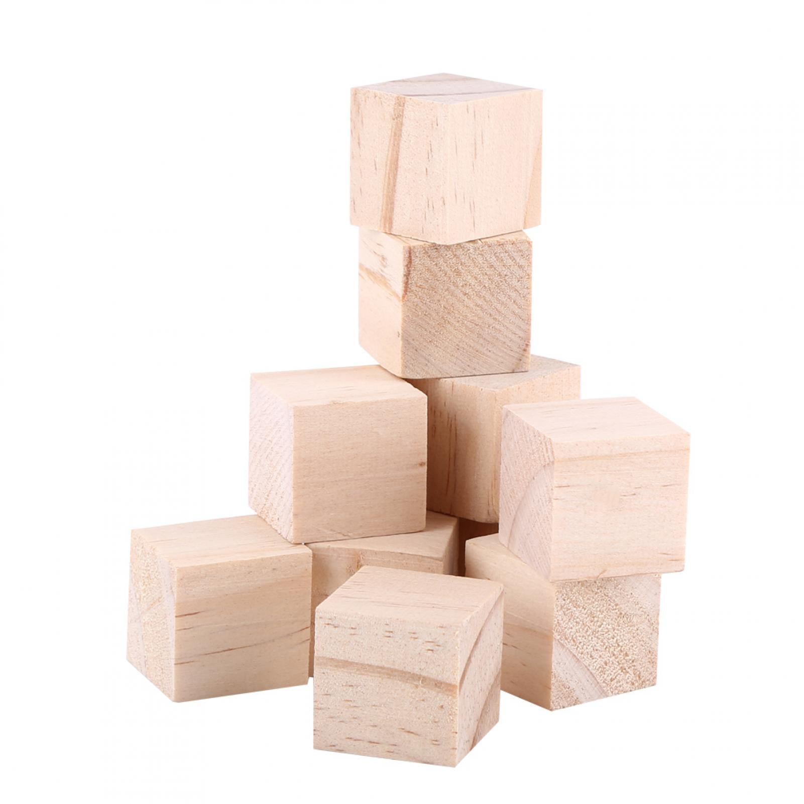 10 Piece Set of 25mm Natural Wood Square Blocks - Perfect for ...