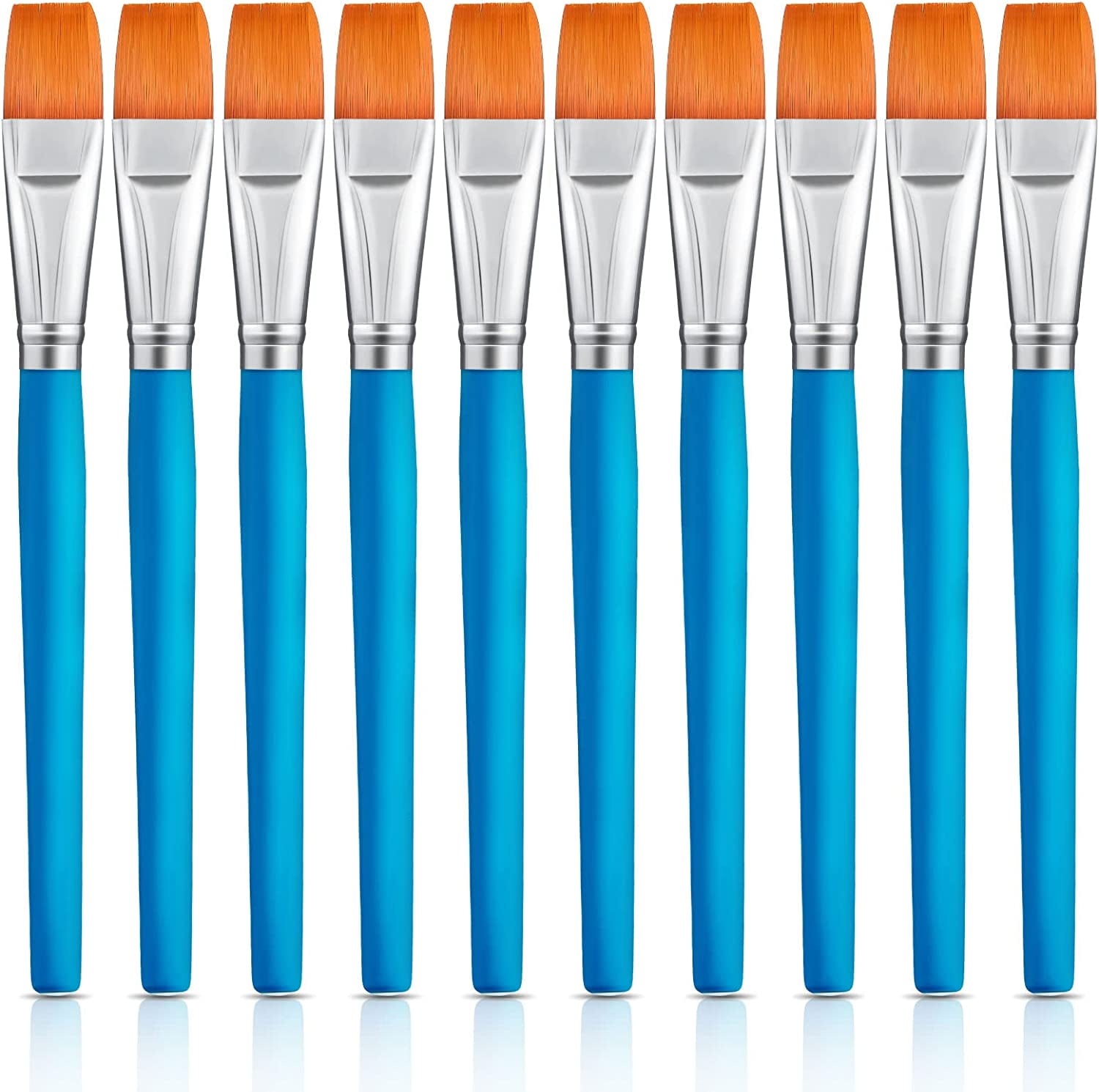 10-Piece Set of 3/4 Inch Flat Paint Brushes - Acrylic, Watercolor, Oil ...