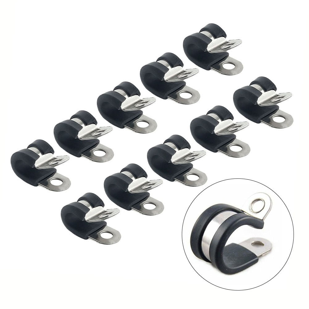 10 Piece Set of Stainless Steel Cable Mounting Clips with Rubber Lining ...