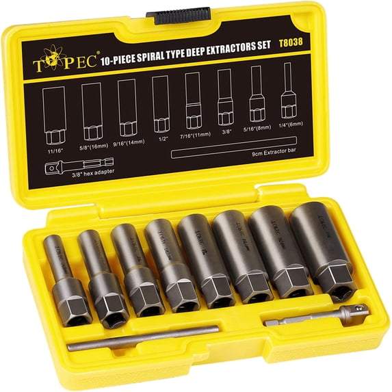 10-Piece Spiral Type Deep Bolt Extractor Set, Spark Plug Extraction ...