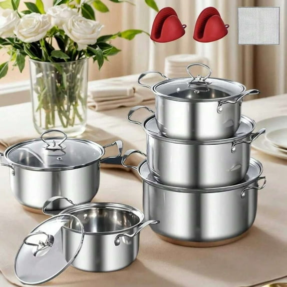 10-Piece Stainless Steel Cookware Set, Non-Stick Kitchen Cookware Set ...