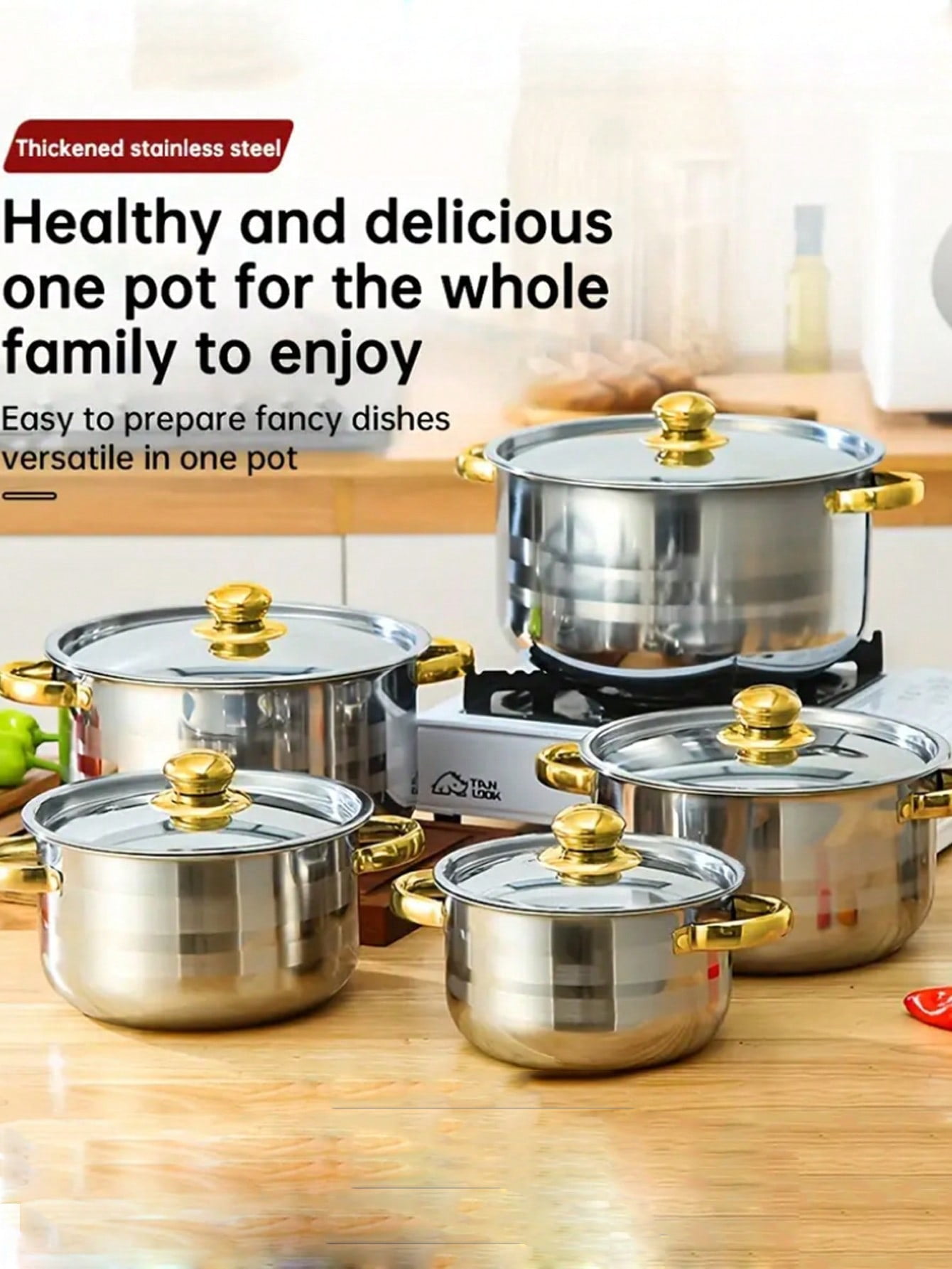 10-Piece Stainless Steel Cookware Set, Stainless Steel Cooking Pots, 5 ...