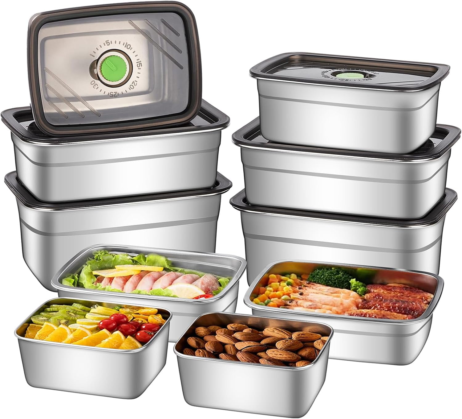 10-Piece Stainless Steel Food Storage Container Set with Airtight Lids ...