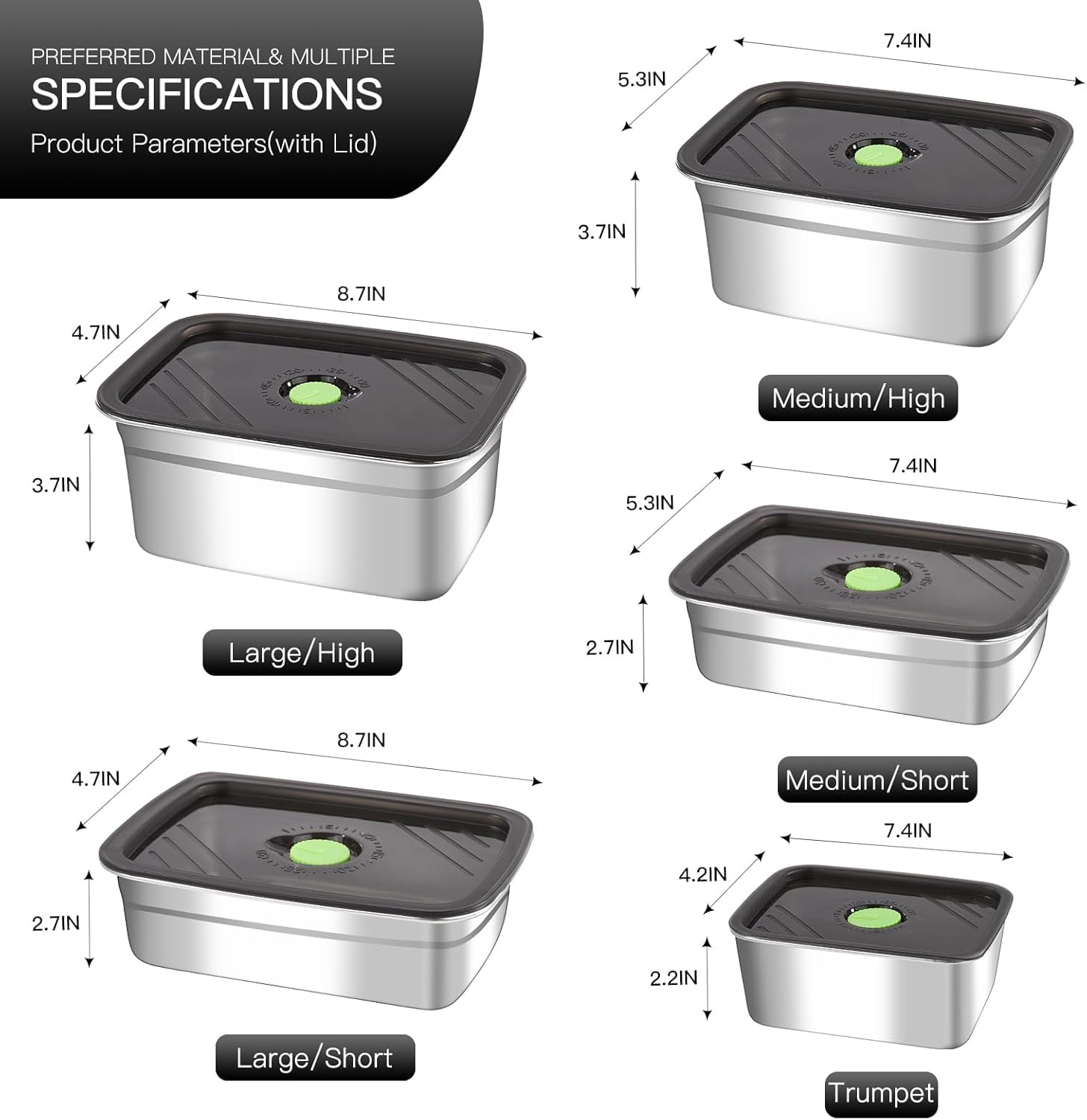 10-Piece Stainless Steel Food Storage Container Set with Airtight Lids ...