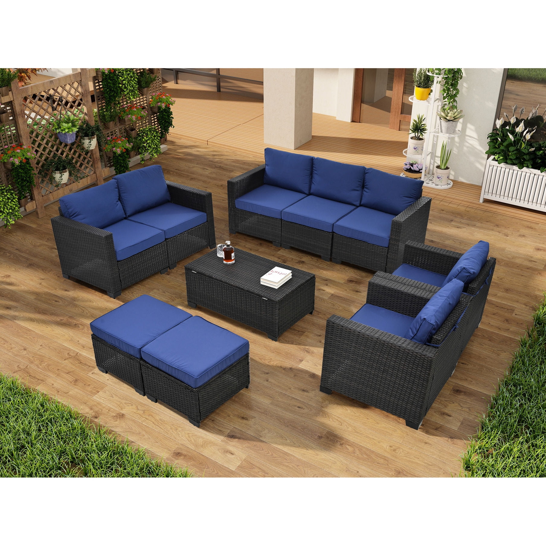 10-Piece Storage Coffee Table - Soft Sponge Cushions - Outdoor ...