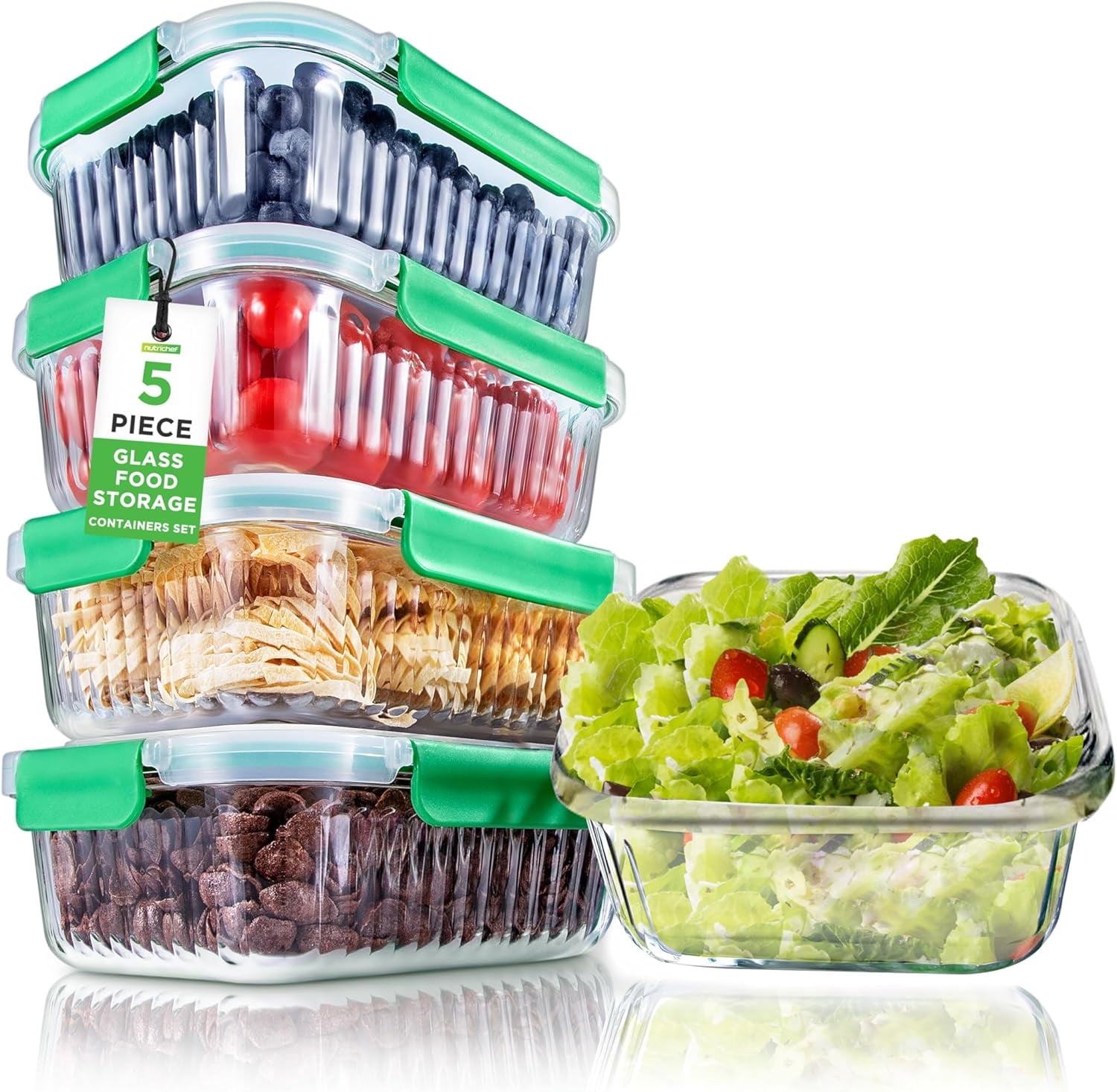 10-Piece Superior Glass Food Storage Containers Set (5 Containers + 5 ...