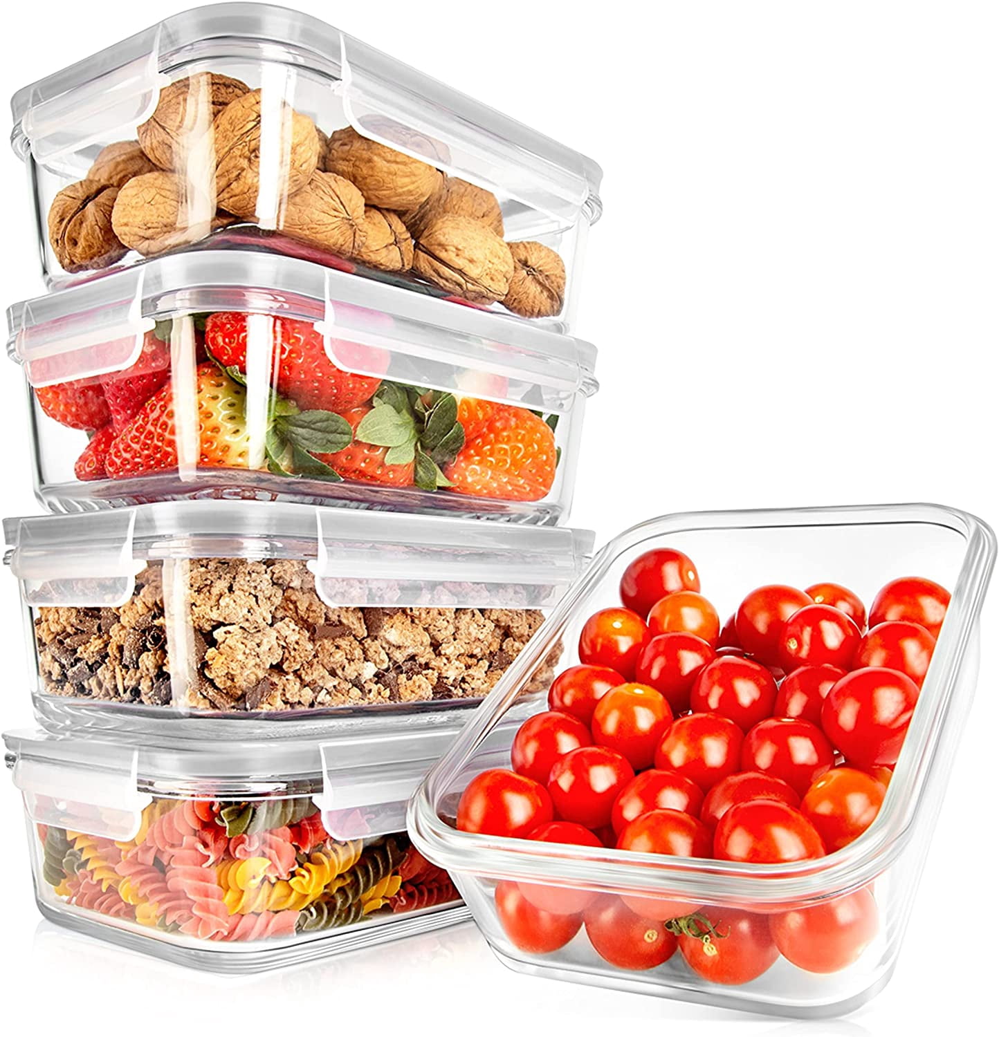 10-Piece Superior Glass Food Storage Containers Set (5 Containers + 5 ...