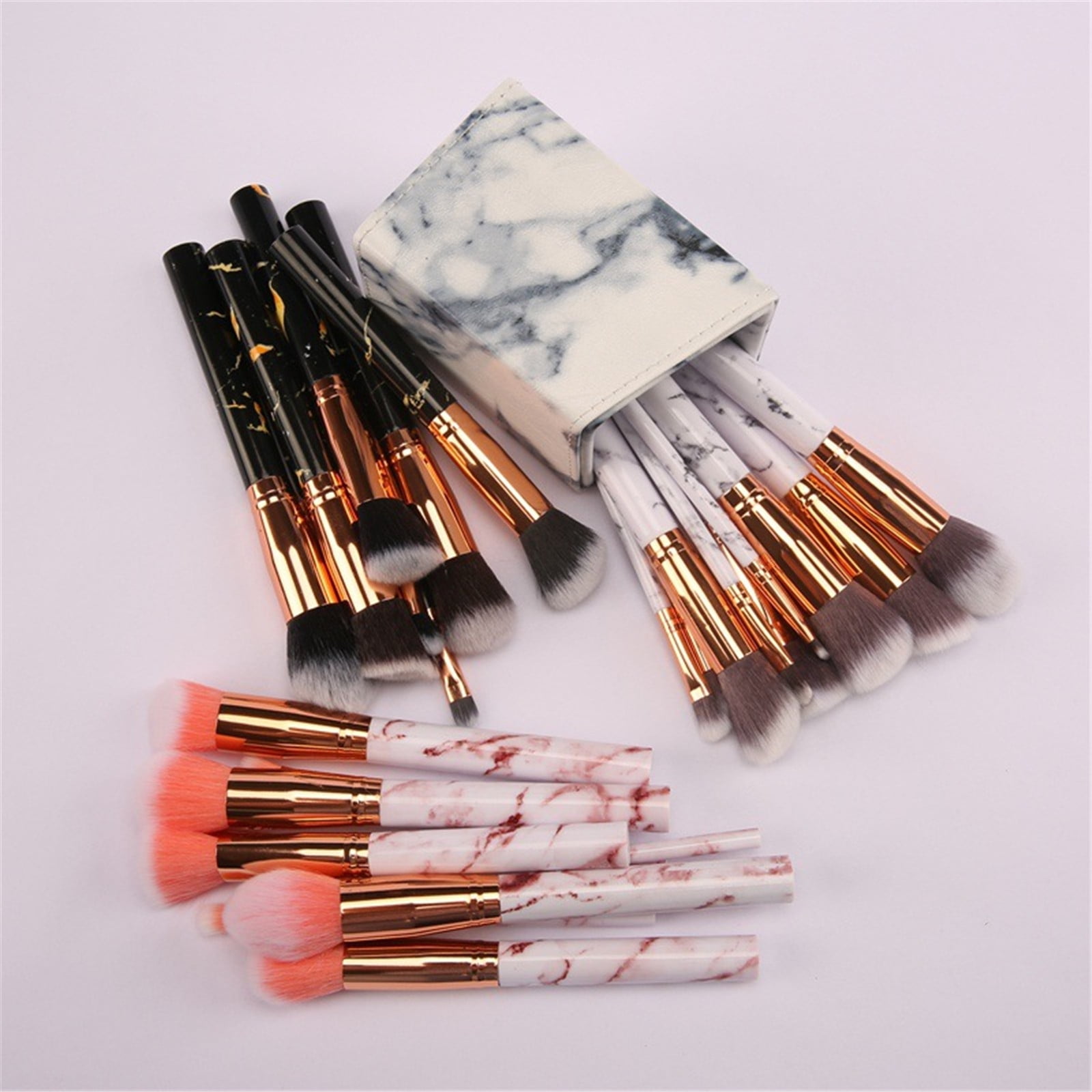 10-Piece Synthetic Makeup Brush Set with Wooden Handle for Contouring ...