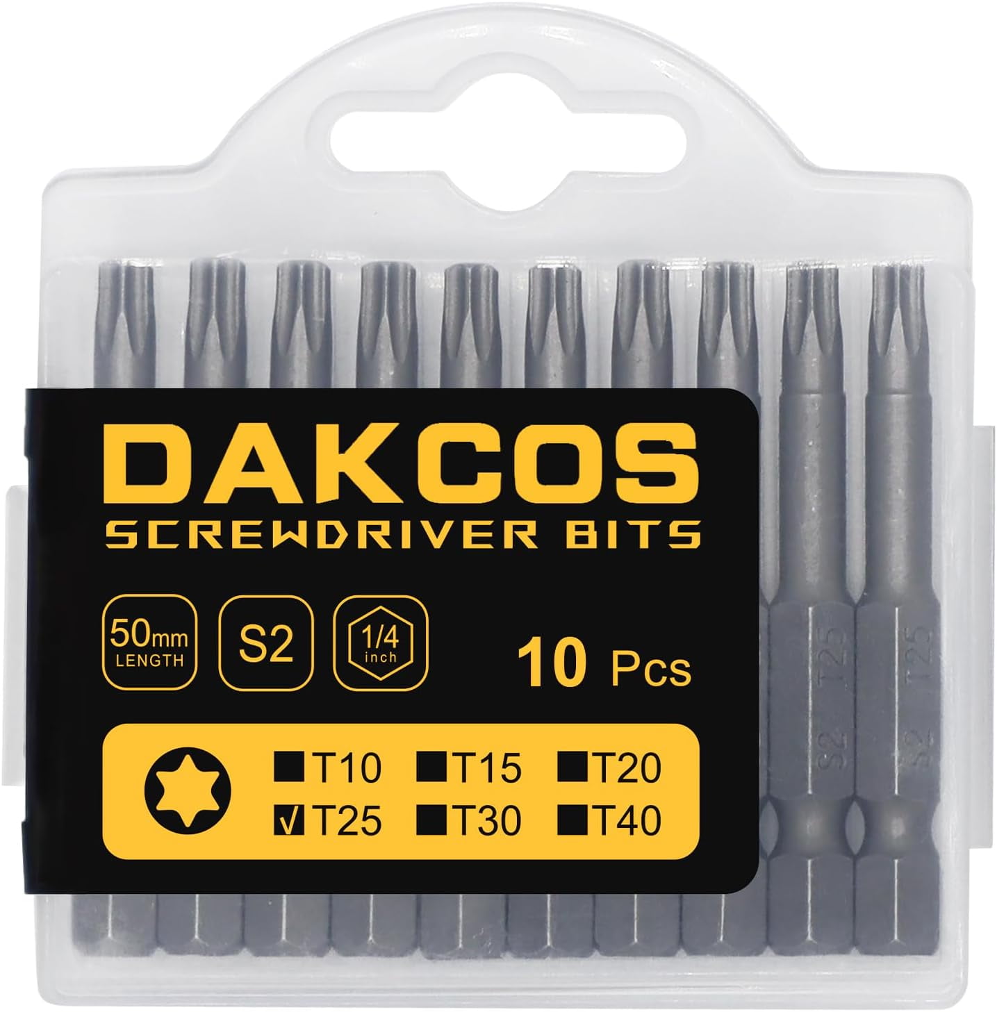 10-Piece T25 Torx Bit Set, Premium S2 Alloy Steel 2-inch Long ...