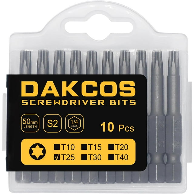 10-Piece T25 Torx Bit Set, Premium S2 Alloy Steel 2-inch Long ...