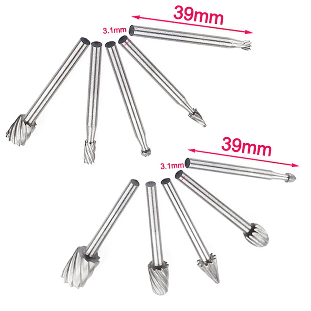 10-Piece Titanium Coated Wood Carving Burr Set - 3mm Shank Rotary Tool ...